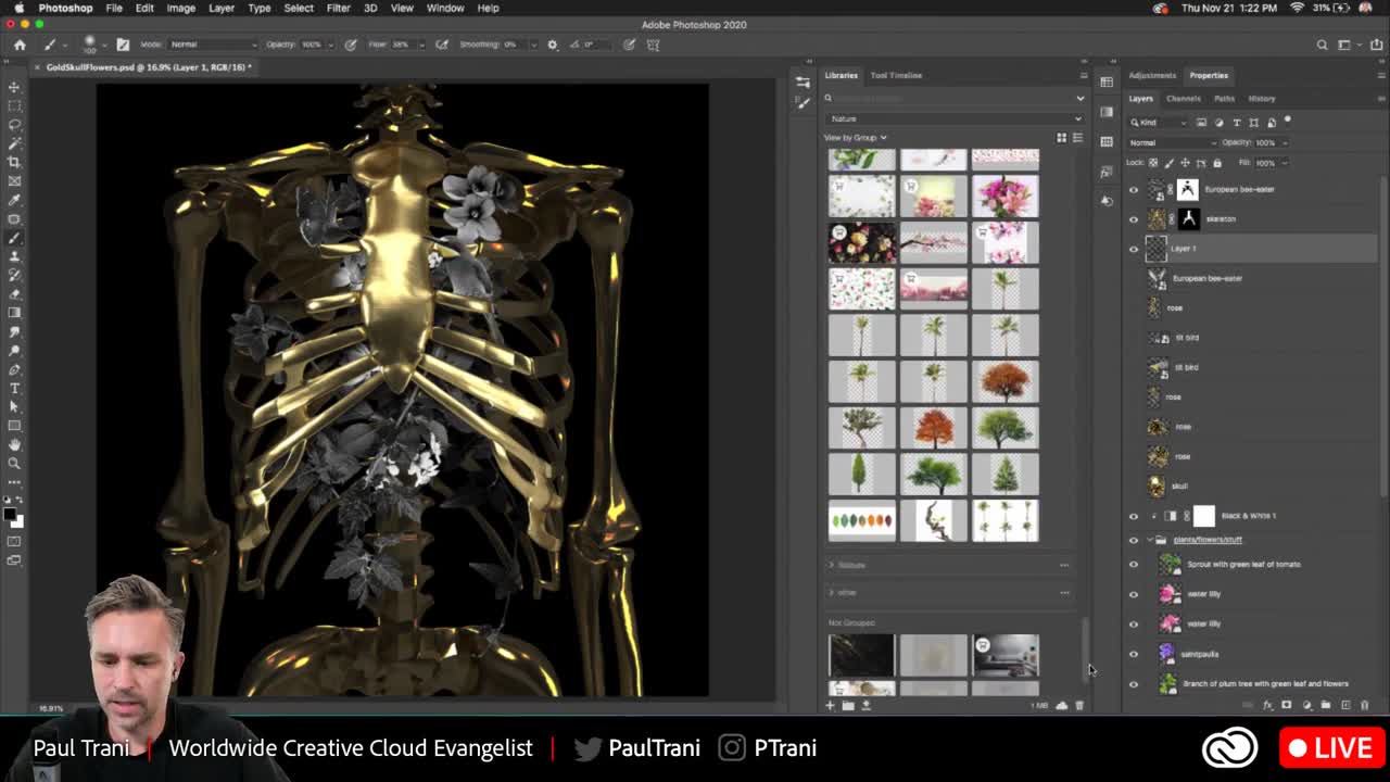 Photoshop - Photoshop Compositing: Metallic Bones and Flowers